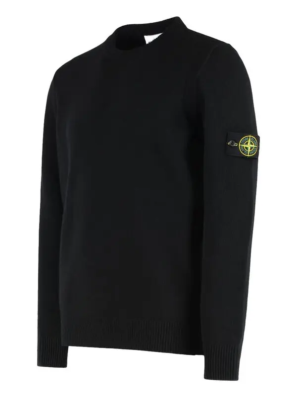 Stone Island Sweater With Round Neck In Mixed Wool - Black