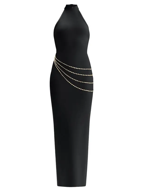 Herve Leger Sybil Draped Chain Gown - Black