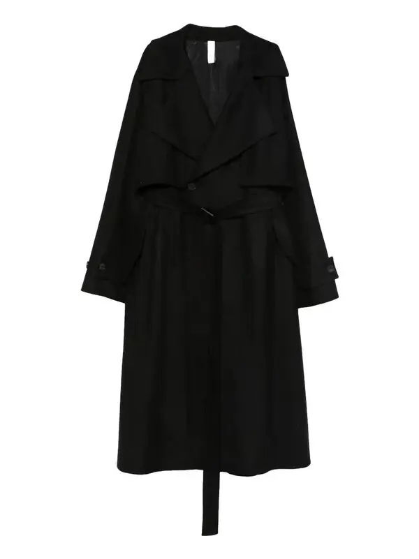 HEVO Belted Double-breasted Coat - Black
