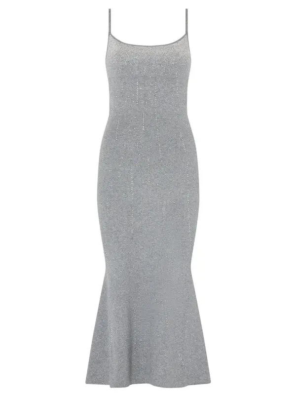 MILLY Ricky Metallic Rhinestone Midi Dress - Grey/silver