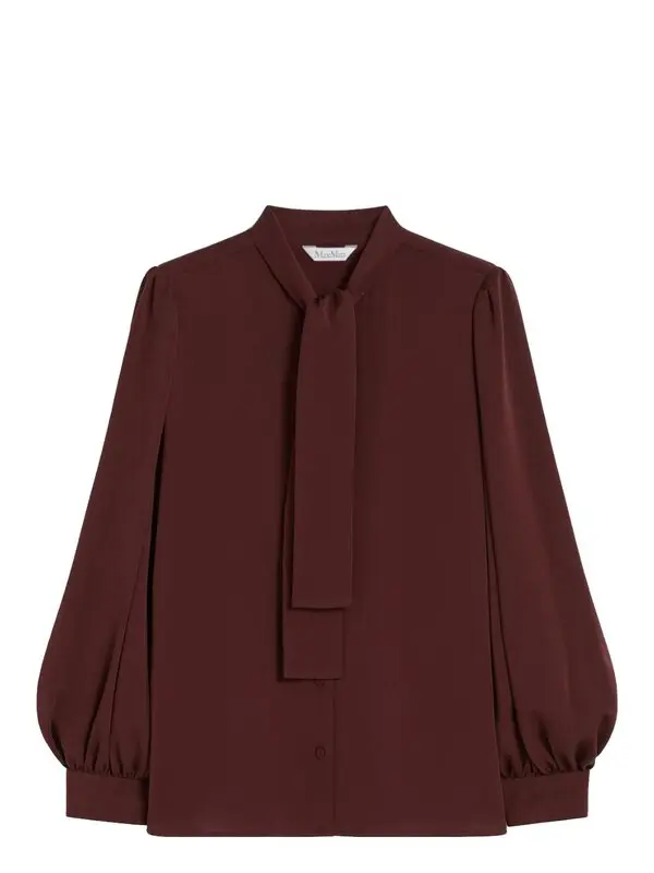 Max Mara Silk Charmeuse Bow-neck Shirt - Cherry