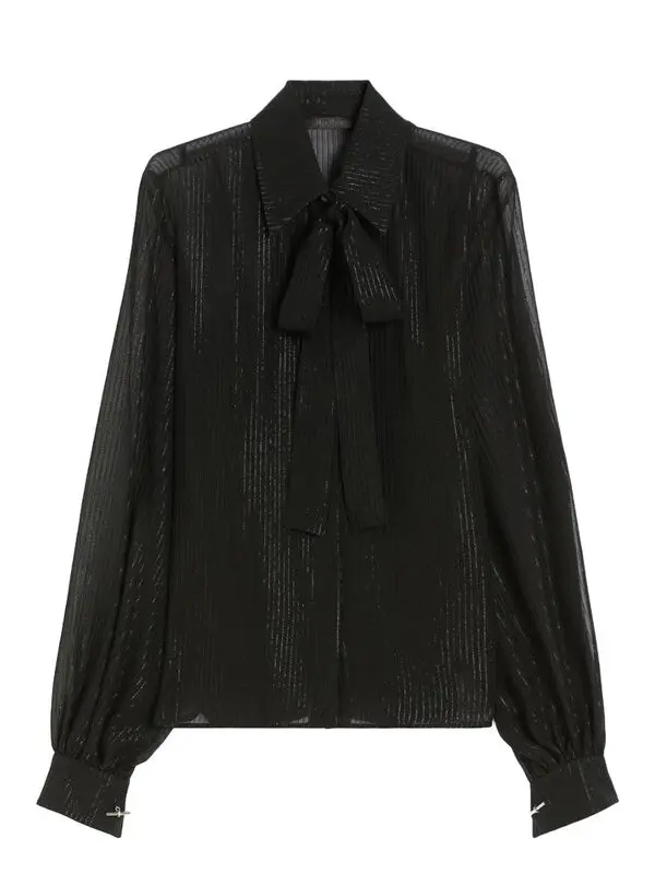 Max Mara Striped Silk Chiffon Blouse - Black