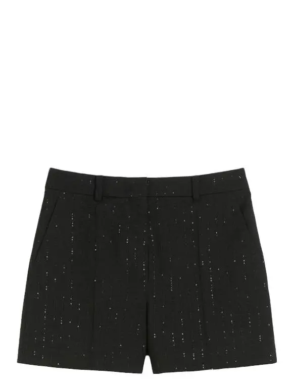 Max Mara Wool Twill Pinstripe Sequined Shorts - Black