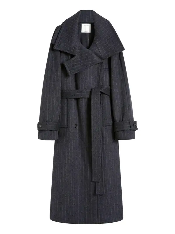 Max Mara Pinstriped Wool Trench Coat - Dark Grey