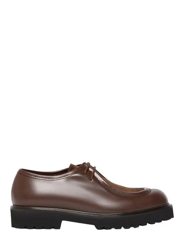 Max Mara Leather And Suede Lace-up Shoes - Coffee
