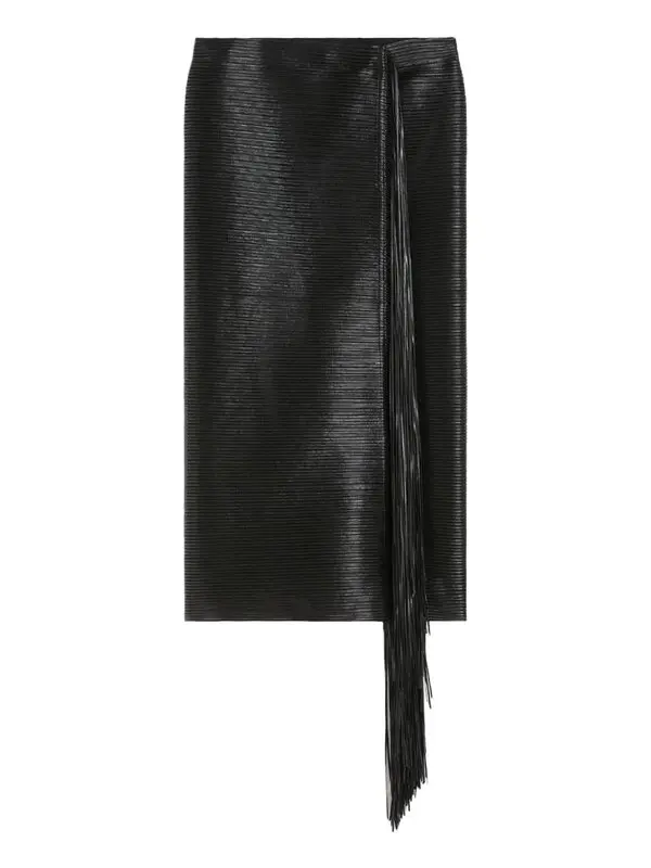 Max Mara Tech Mesh Midi Skirt With Sequins And Fringe - Black