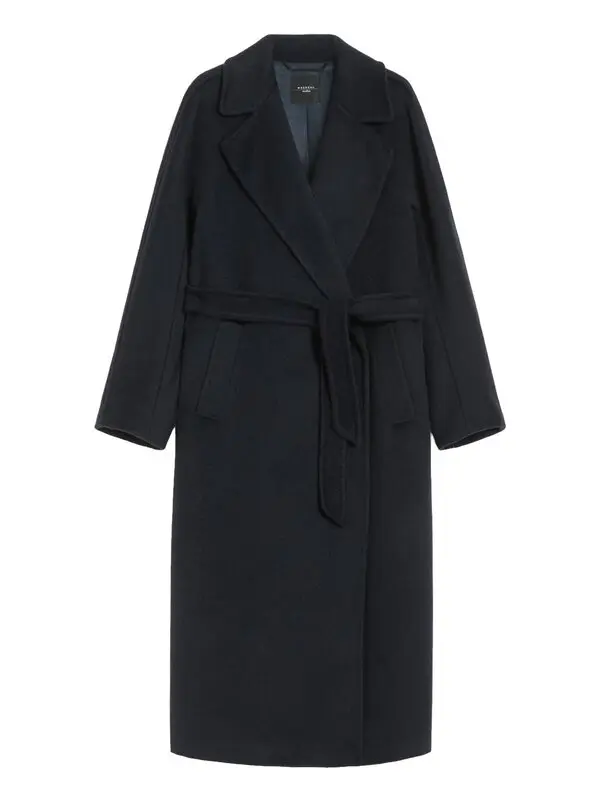 Max Mara Long Wool And Alpaca Blend Coat - Navy