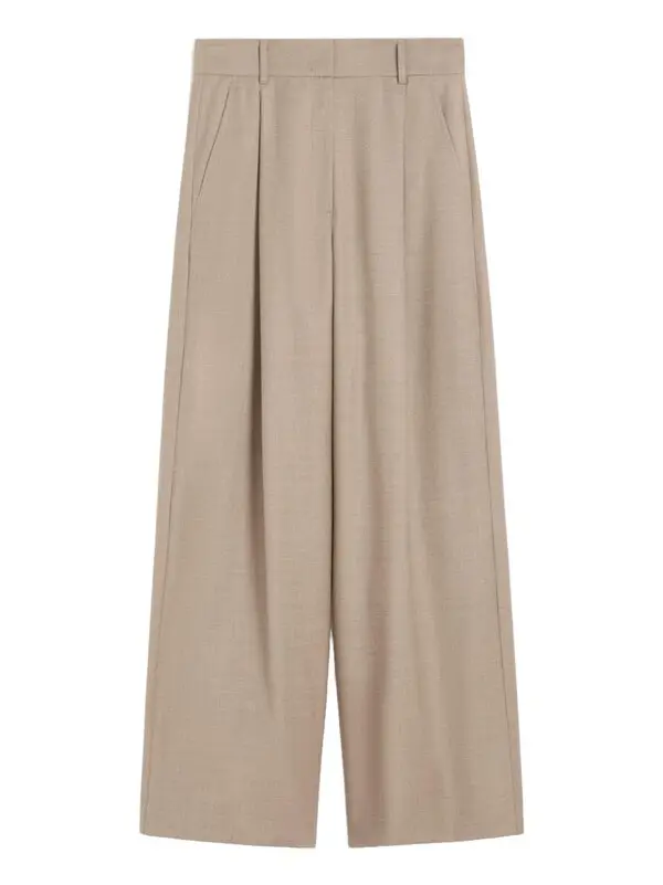 Max Mara Wool Flannel Palazzo Trousers - Beige