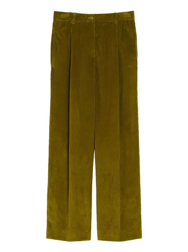 Max Mara Cotton Velvet Wide Leg Trousers - Olive Green