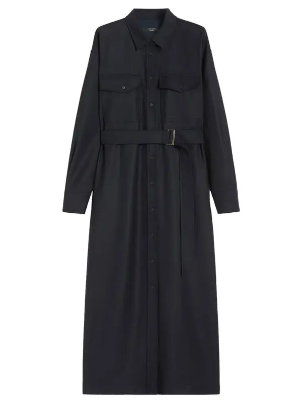 Max Mara Wool Flannel Shirt Dress - Navy