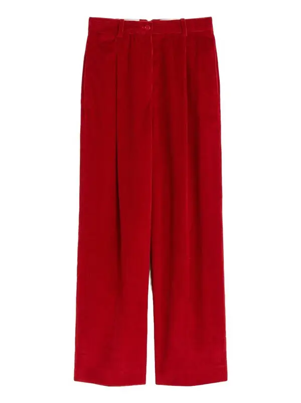 Max Mara Cotton Velvet Wide Leg Trousers - Red