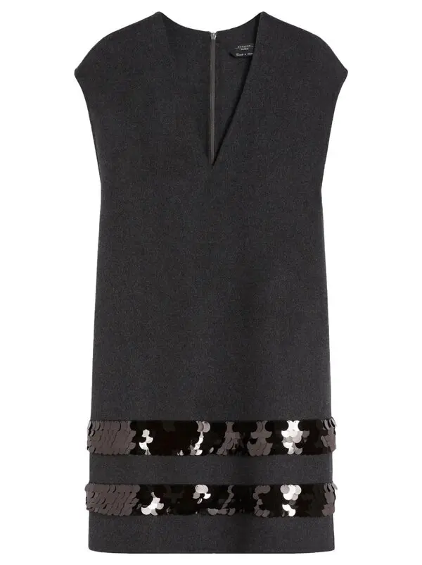 Max Mara Short Wool Dress With Sequins - Dark Grey