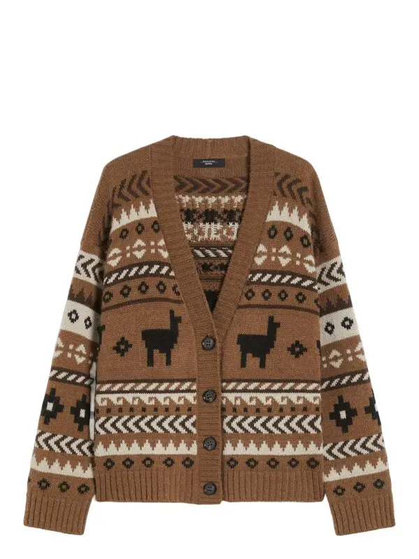 Max Mara Wool And Alpaca Jacquard Knit Cardigan - Camel