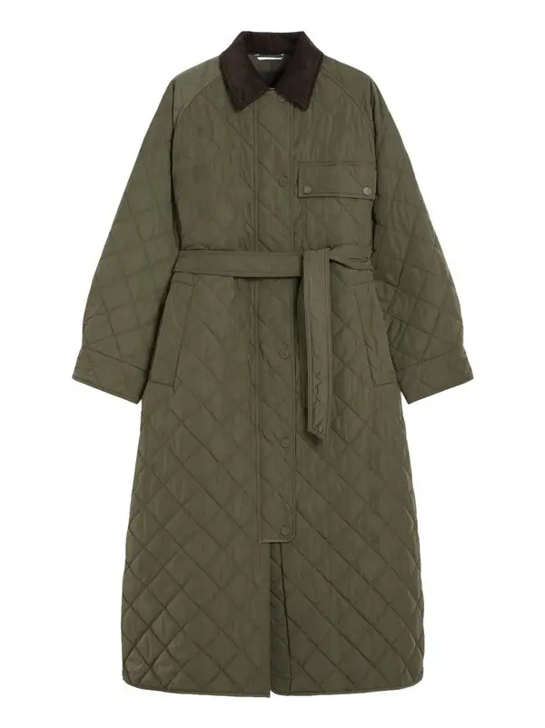 Max Mara Long Padded Coat In Water-repellent Taffeta - Kaki