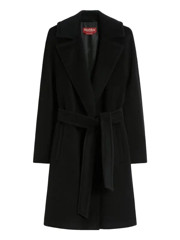Max Mara Wool Beaver Cloth Robe Coat - Black