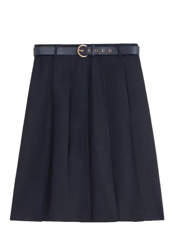 Max Mara Pleated Stretch Wool Skirt - Navy