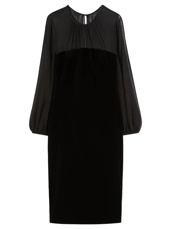 Max Mara Velvet And Georgette Midi Dress - Black