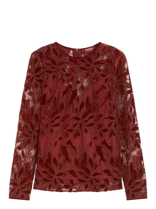 Max Mara Tulle T-shirt With Velvet Embroidery - Bordeaux