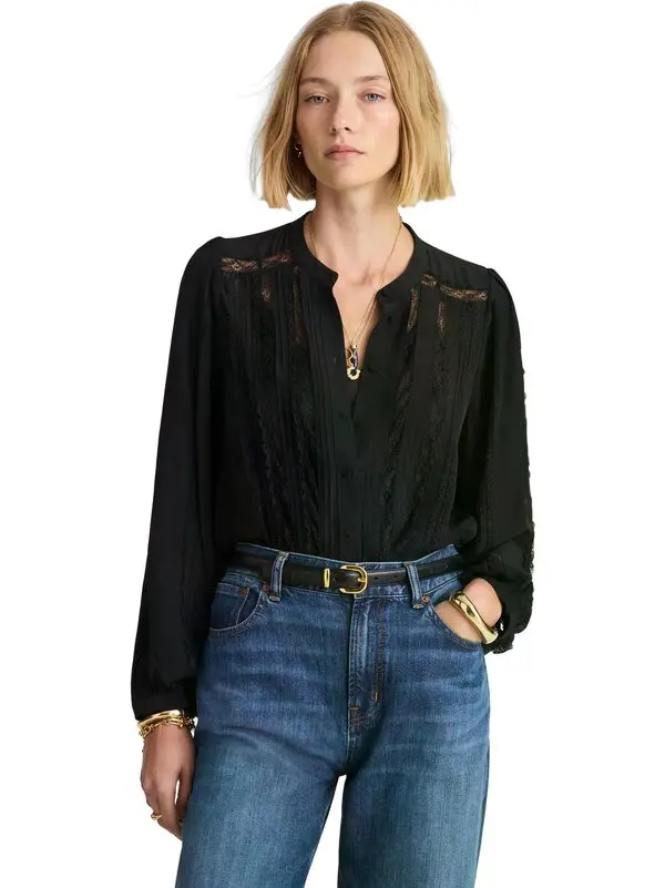 Madewell Lace-insert Button-up Top - Jet Black
