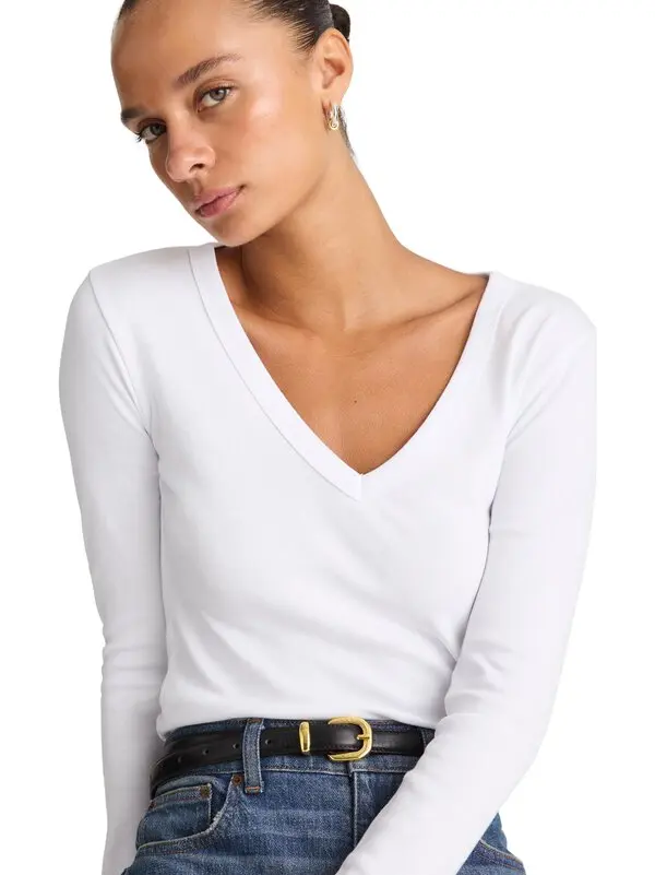 Madewell Compact Cotton '90s V-neck Long-sleeve T-shirt - White