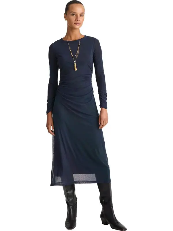Madewell Long-sleeve Ruched Midi Dress - Classic Navy