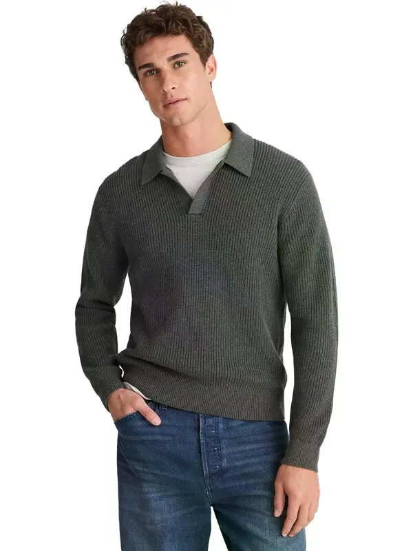 Madewell Shaker-stitch Sweater Polo - Charcoal Grey