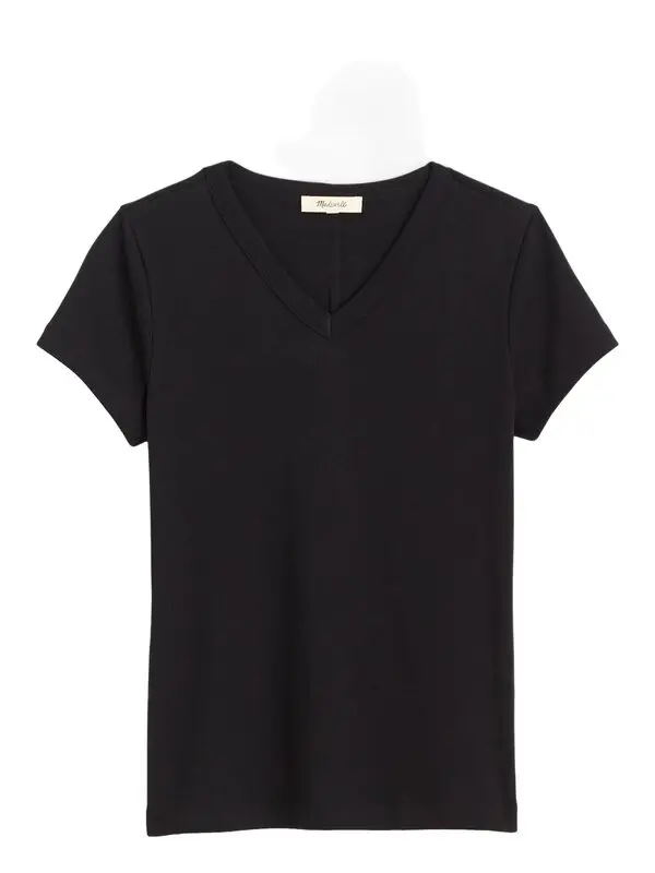Madewell The '90s V-neck Baby Tee In Compact Cotton - Jet Black