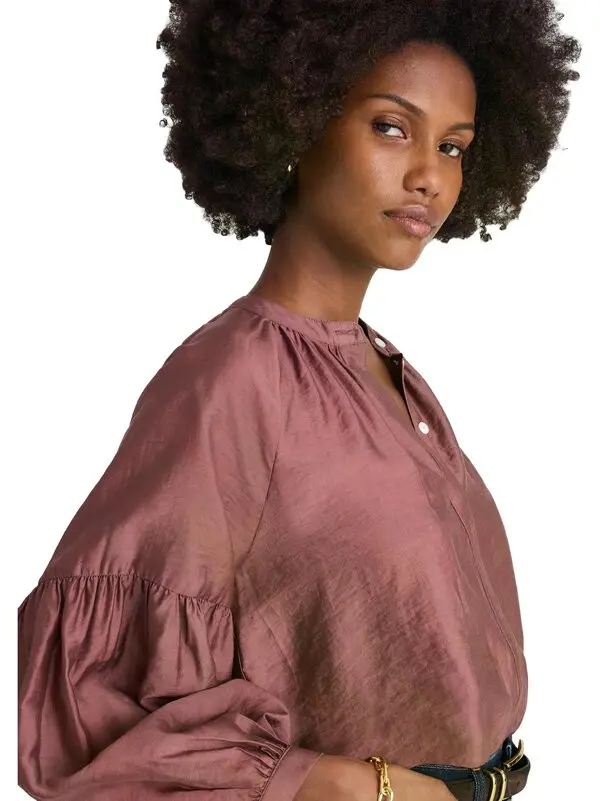 Madewell Shirred Balloon-sleeve Top - Burnt Soil