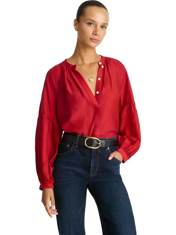 Madewell Shirred Balloon-sleeve Top - Crimson