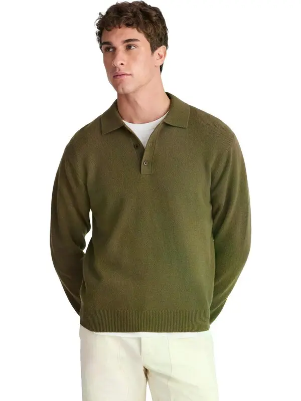 Madewell Sweater Polo In Heritage Merino Wool - Bay Leaf