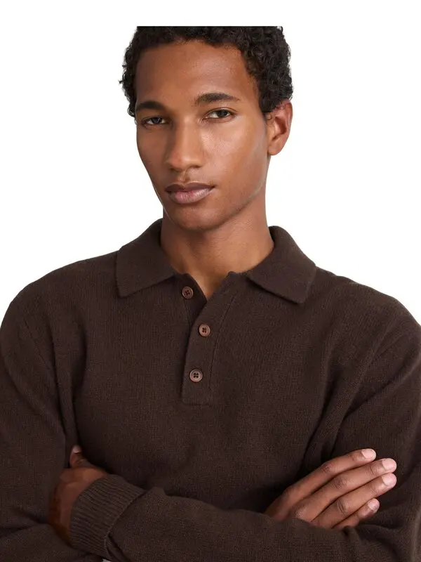 Madewell Sweater Polo In Heritage Merino Wool - Heather Dark Brown