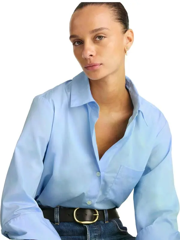 Madewell Y-neck Button-up Shirt - Peri Blue