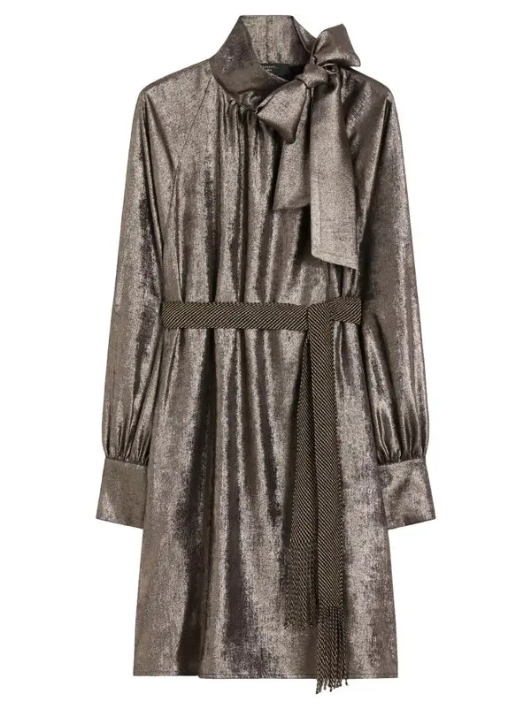 Max Mara Metallic Chiffon Mini Dress - Platinum