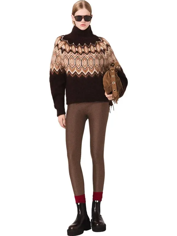 Maje Mohair Fair Isle High-neck Jumper - Dark Brown