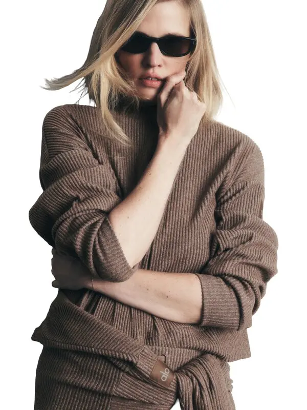 Alo Yoga Muse Crewneck Pullover Top - Java Brown Heather