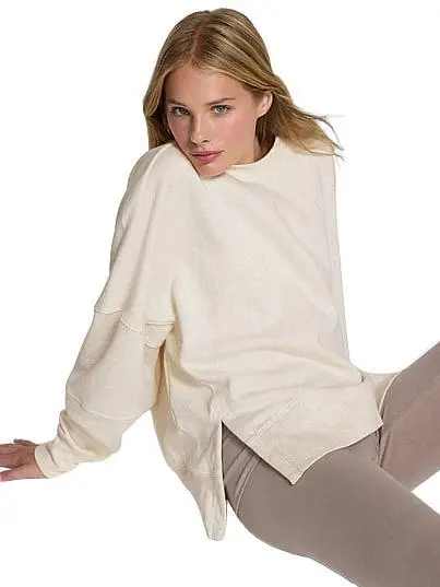 Pink Campus Fleece Tunic Crew Sweatshirt - Beige