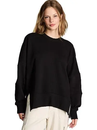 Pink Campus Fleece Tunic Crew Sweatshirt - Black