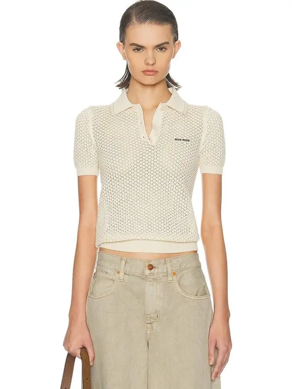 Miu Miu Short Sleeve Sweater - Naturale