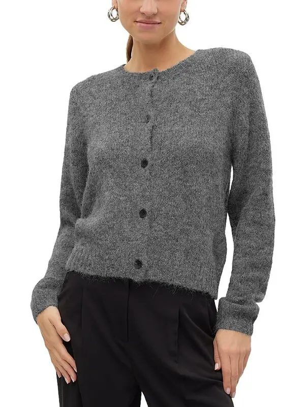 Vero Moda Novah Crewneck Cardigan Sweater - Medium Grey