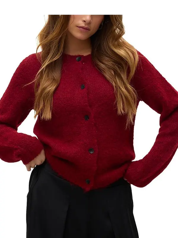 Vero Moda Novah Crewneck Cardigan Sweater - Wine