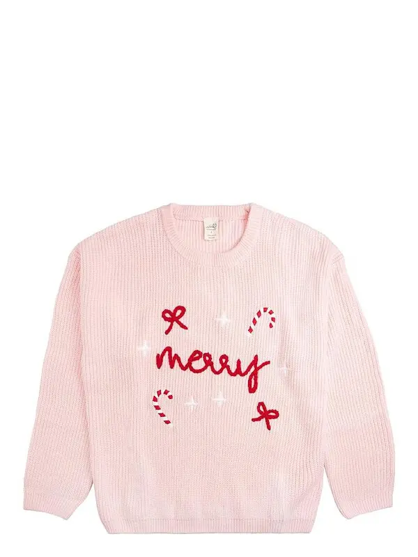 SWEET WINK Merry Christmas Knit Sweater - Ballet Pink