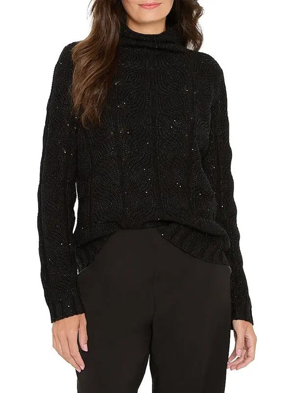 NIC+ZOE Cable Knit Sparkle Sweater - Black Onyx