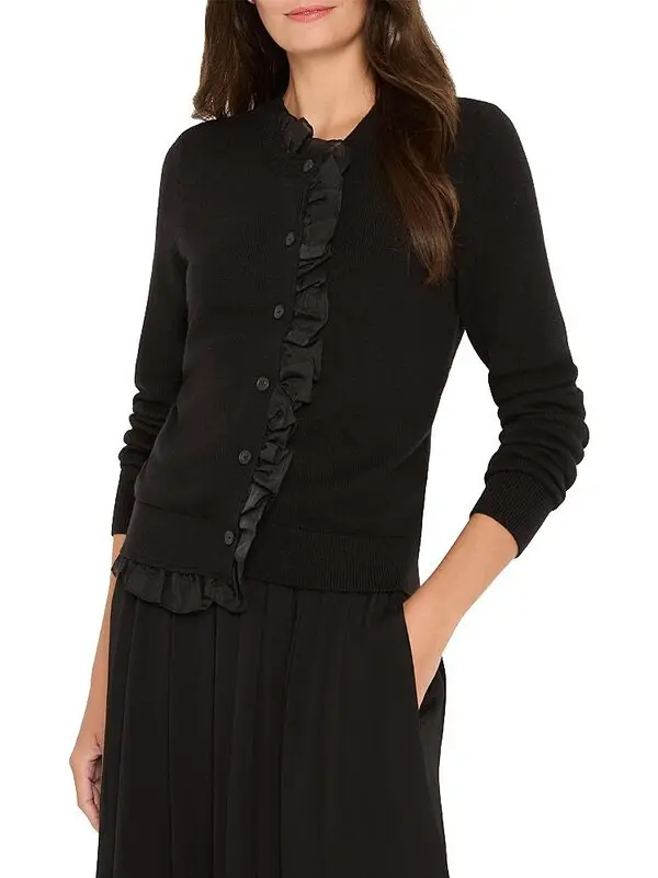 NIC+ZOE Asymmetrical Ruffled Cardigan - Black Onyx