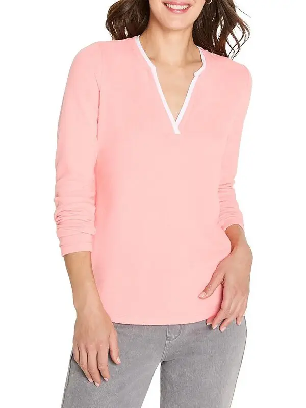 NIC+ZOE Layered Look Split Neck Top - Grapefruit