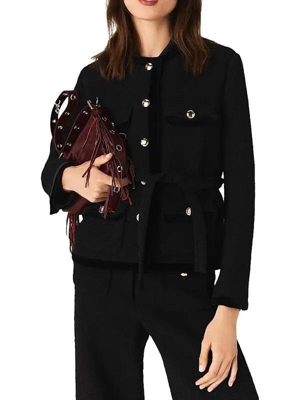 Maje Belted Velvet Jacket - Black