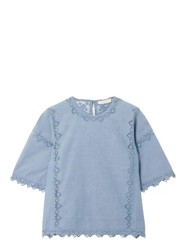 Ulla Johnson Kai Embroidered Cotton-chambray Blouse - Blue
