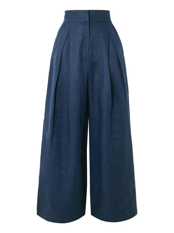 ANDRES OTALORA Desperte Pleated Linen Wide-leg Pants - Navy