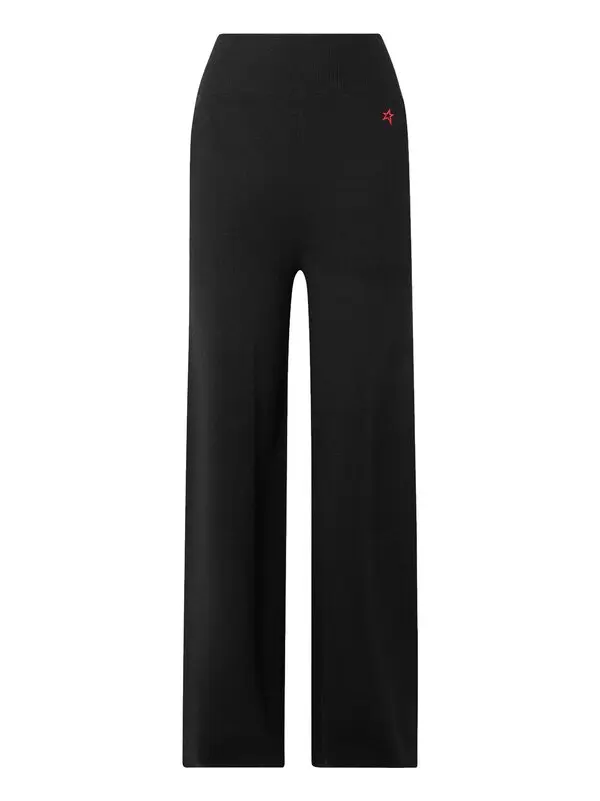 Perfect Moment Embroidered Merino Wool Wide-leg Pants - Black