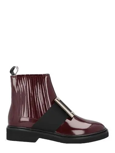 ROGER VIVIER Burgundy Leather Ankle Chelsea Boots - Red