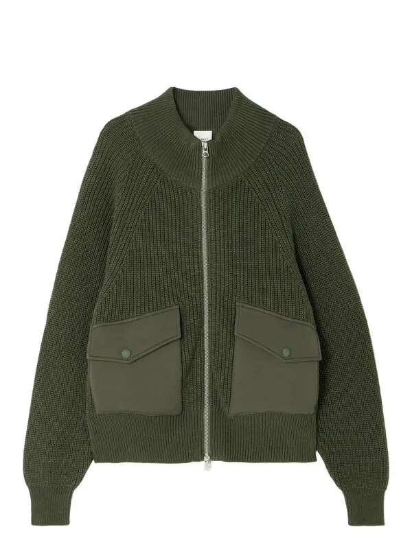 Varley Tessa Doublesoft Trimmed Ribbed Cotton Cardigan - Green